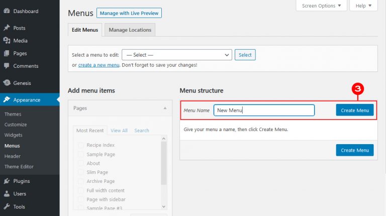 Add a Navigation Menu in WordPress